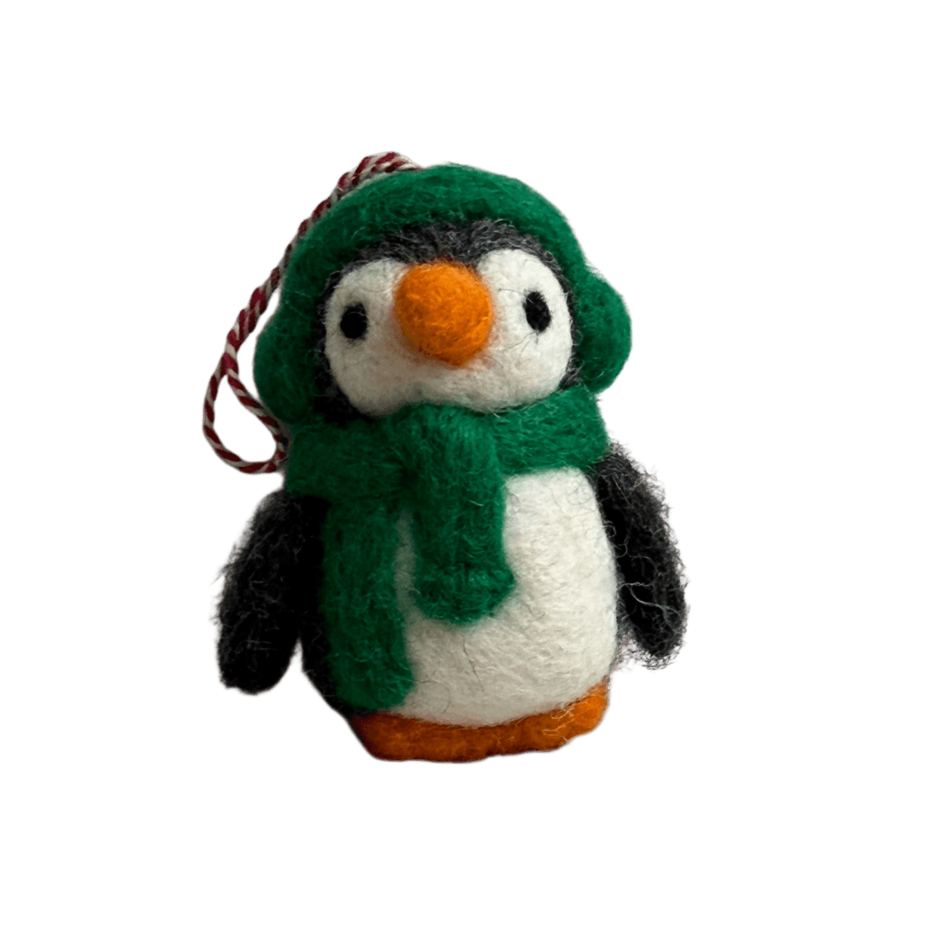 Felt penguin hanging in wool | Handmade felt animal from Nepal